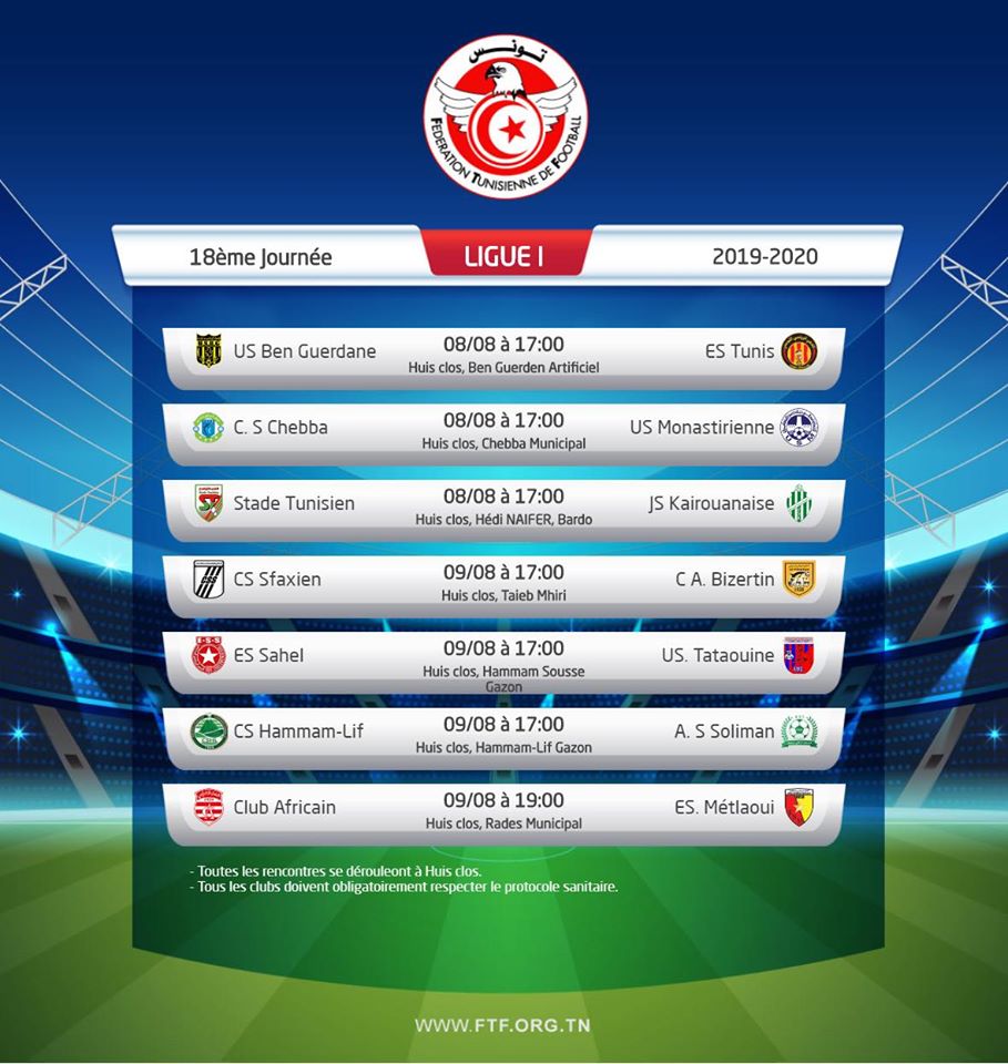 L1 : Programme des matches de la 18ème journée